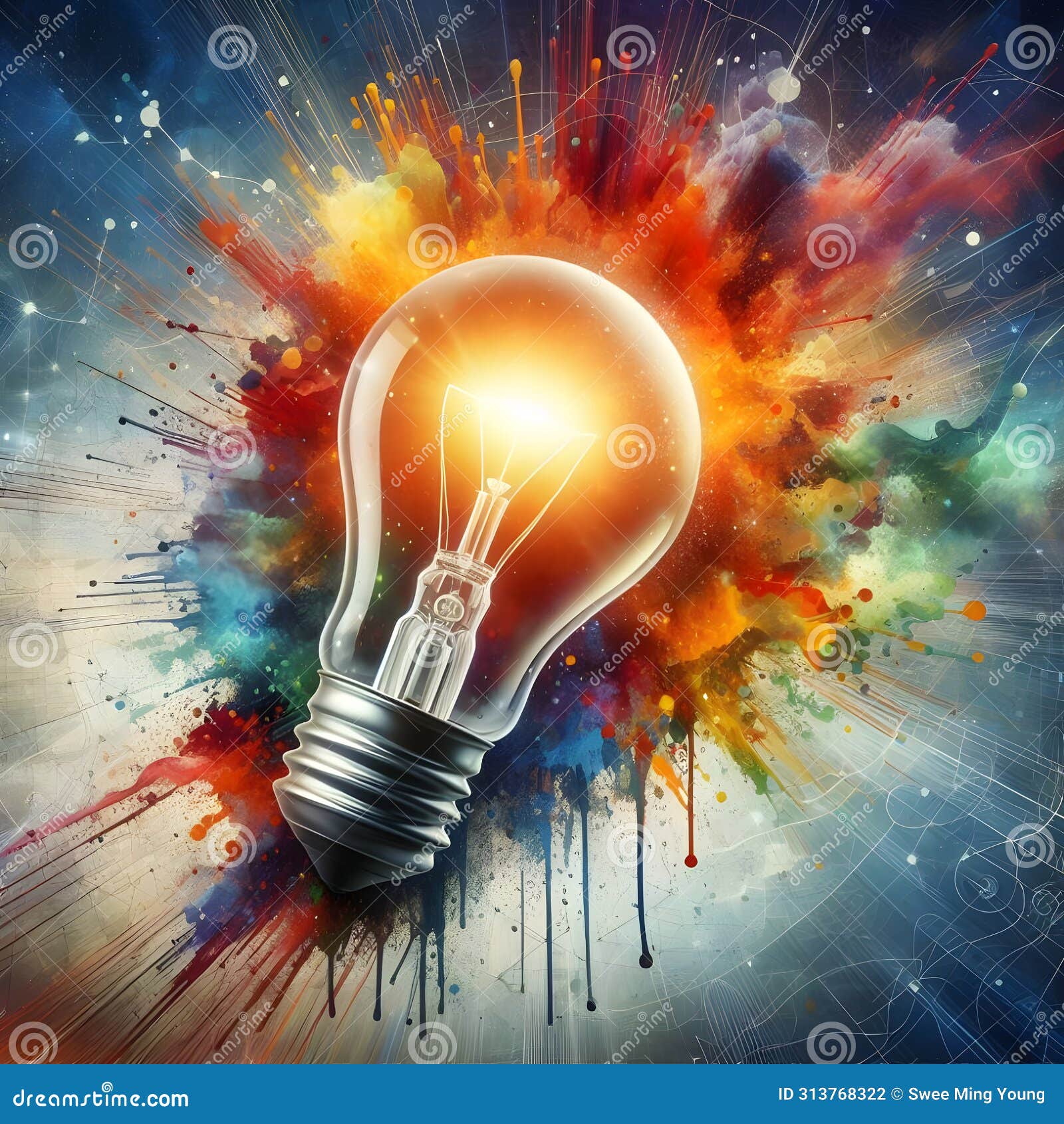 Image of a Dynamic Light Bulb with Paint Burst Symbolizing Innovation ...