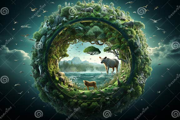An Image of an Earth with Animals in it Stock Illustration ...