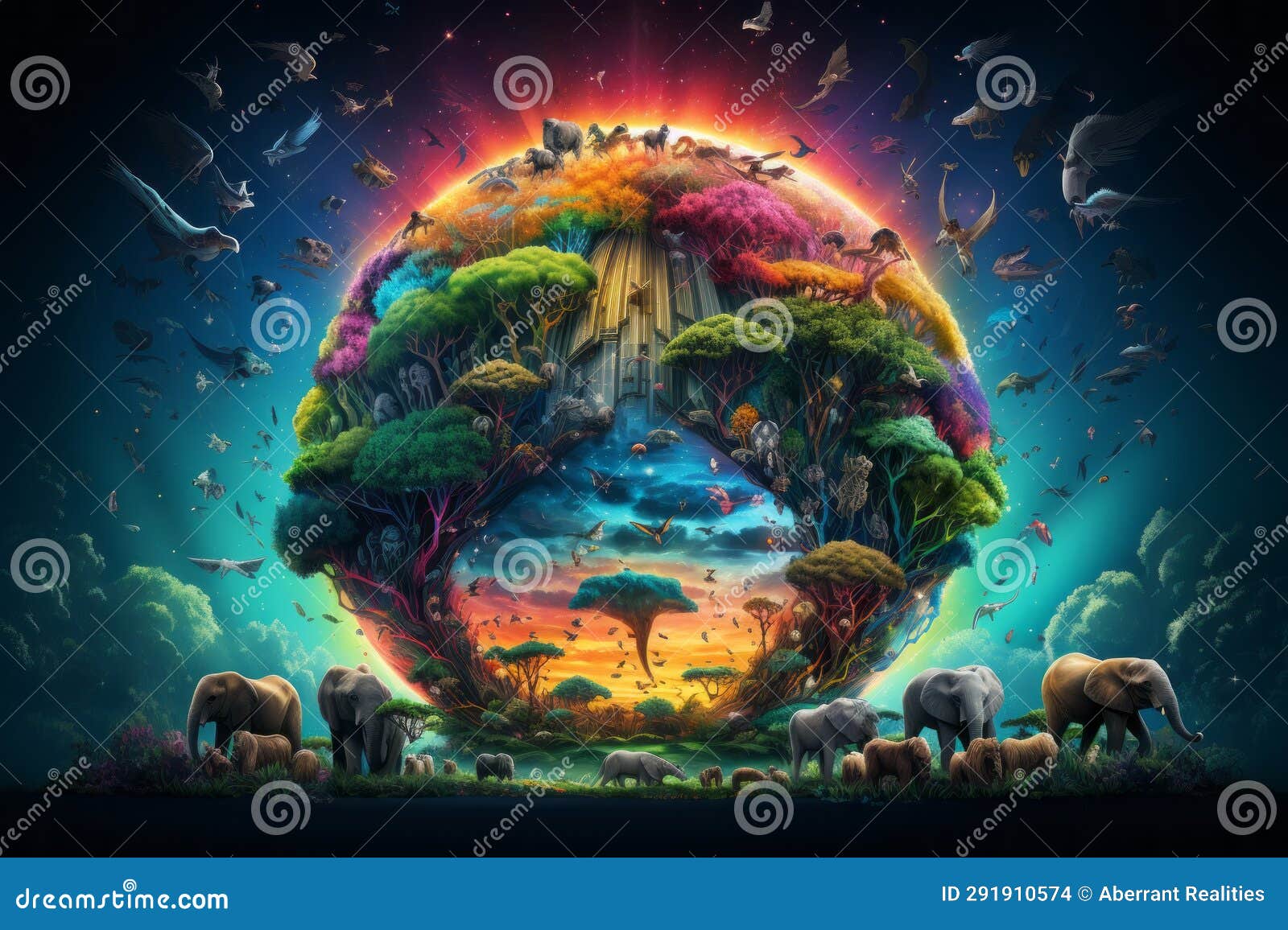 An Image of an Earth with Animals and Trees Stock Illustration ...