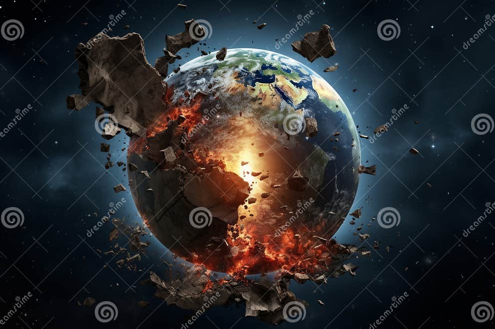 An Image of the Earth Being Destroyed by an Asteroid Stock Image ...