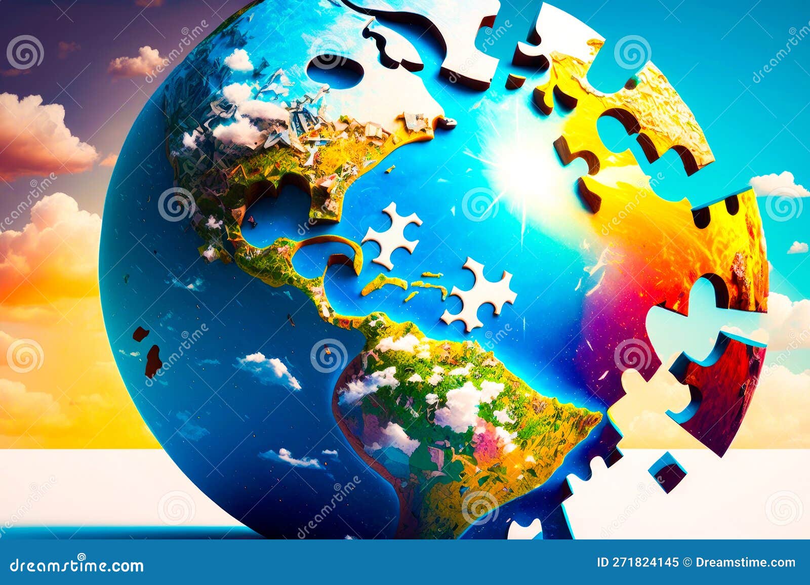 An Image of the Earth with Pieces of Puzzle. Generative AI Stock ...