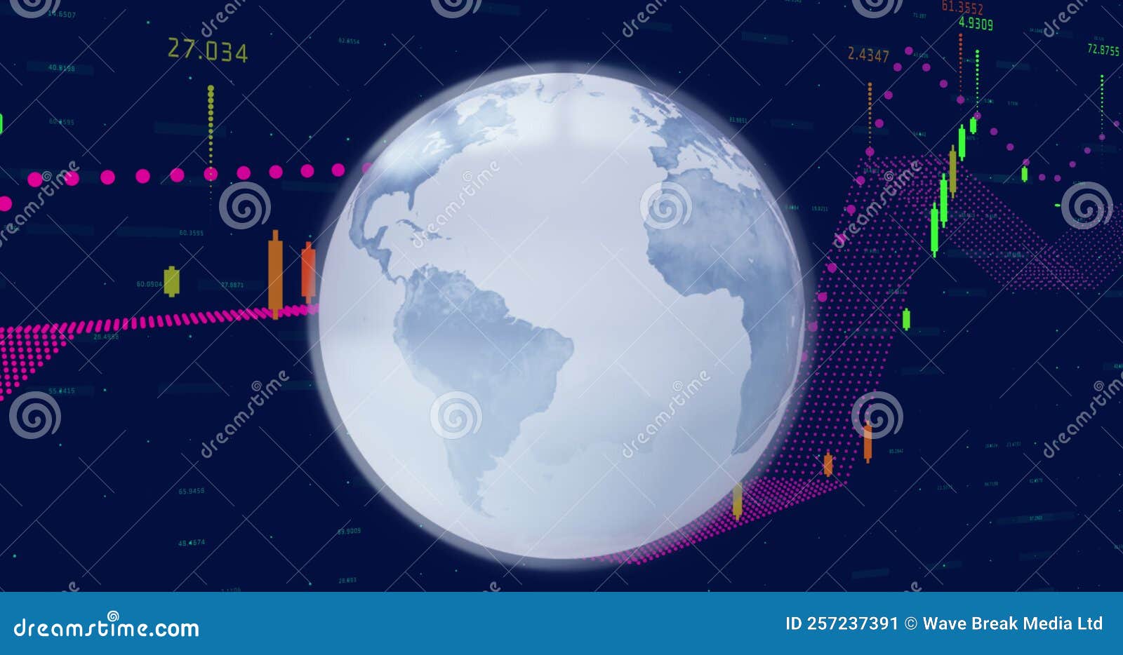 Image of Earth Revolving while Graphical Business Data in Background ...