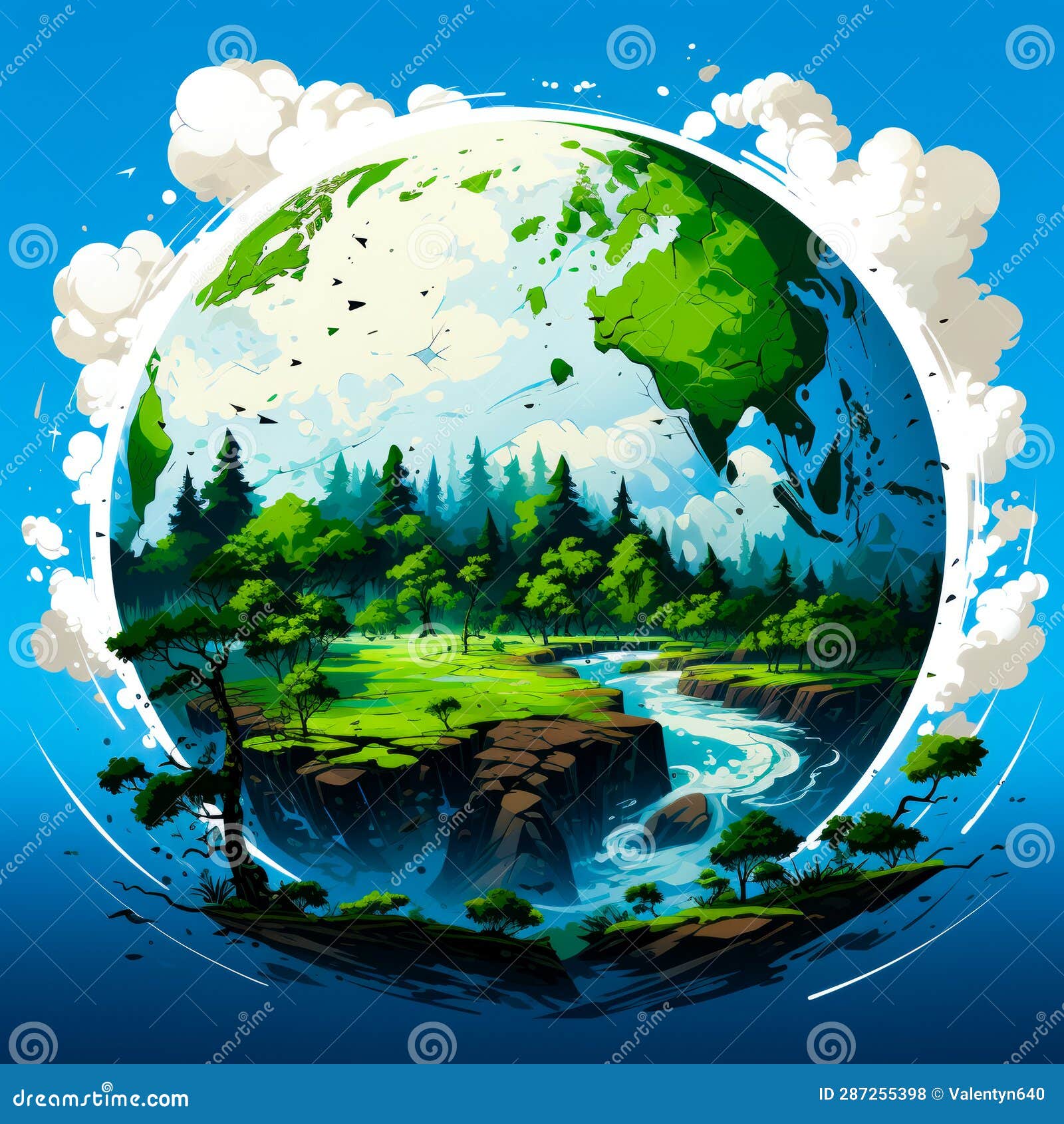 Image of the Earth with River Running through it. Generative AI Stock ...