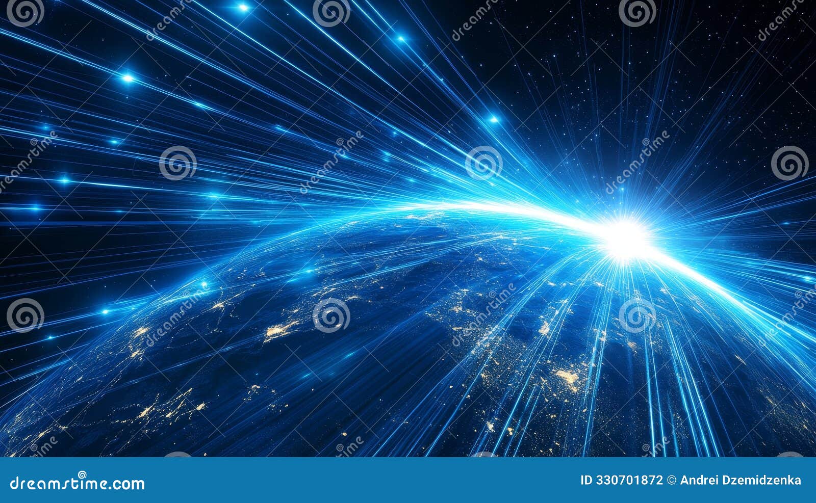 An Image of Earth World from Space with a Communications Grid Overlay ...