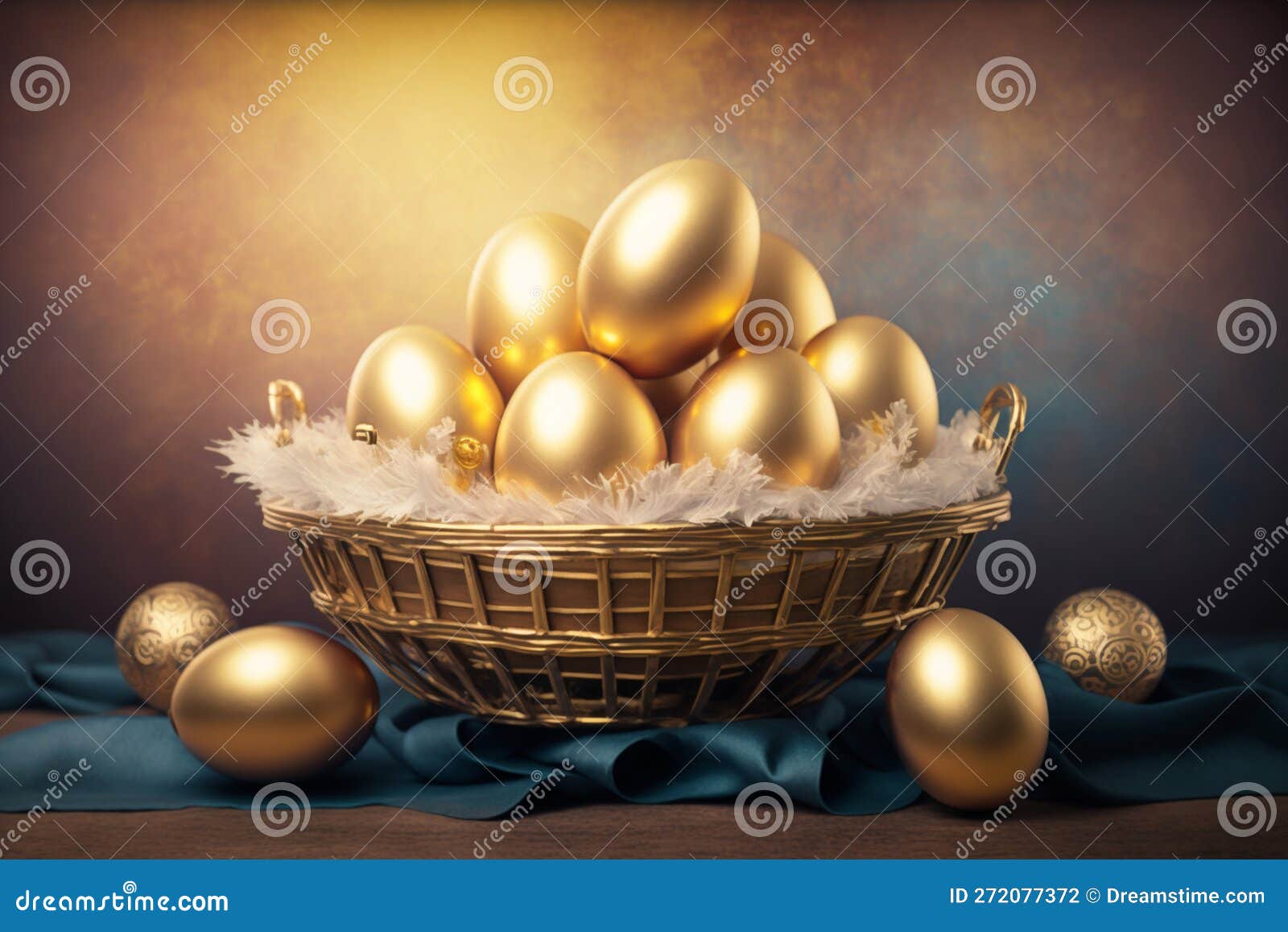 Golden Easter Eggs in Basket, Generative Ai Stock Illustration ...