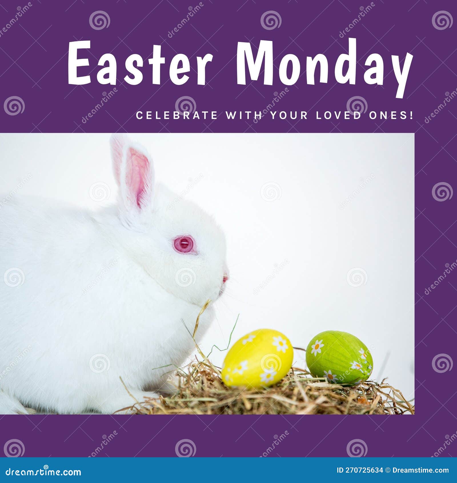 Image of Easter Monday Text Over Rabbit with Easter Eggs on White ...