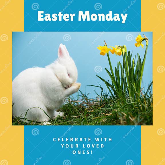Image of Easter Monday Text Over Rabbit on Grass on Blue Background ...