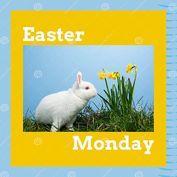 Image of Easter Monday Text Over Rabbit on Grass on Blue Background ...