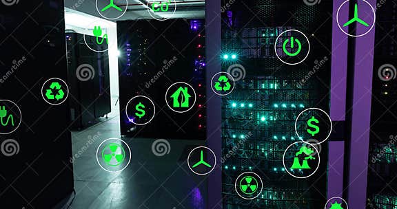 Image of Eco Icons and Data Processing Over Computer Servers Stock ...