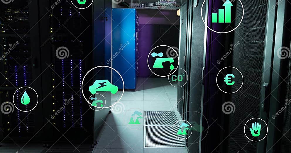 Image of Eco Icons and Data Processing Over Computer Servers Stock ...