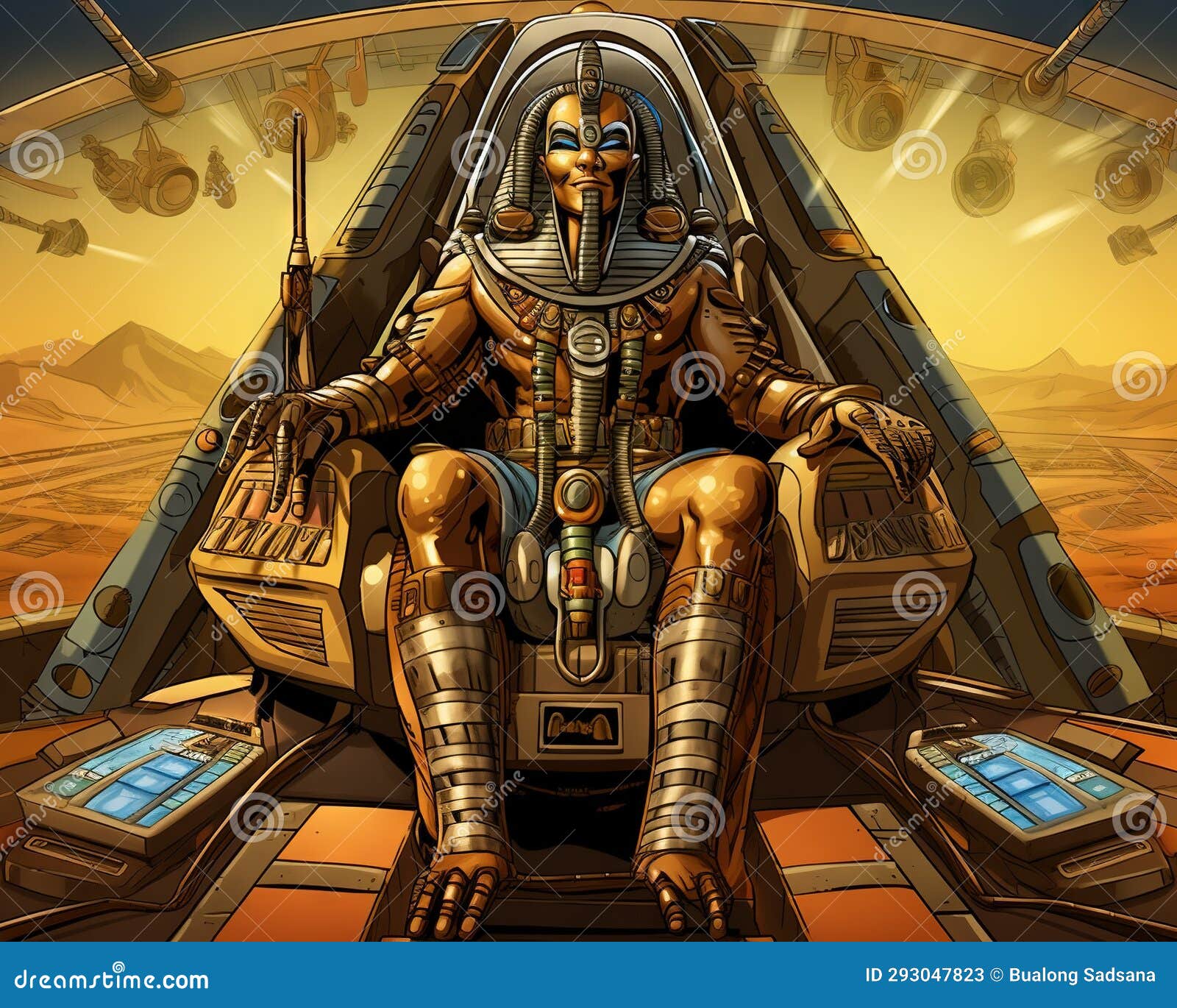Egypt Pharaoh is at the Controls of a Space Ship. Stock Illustration ...