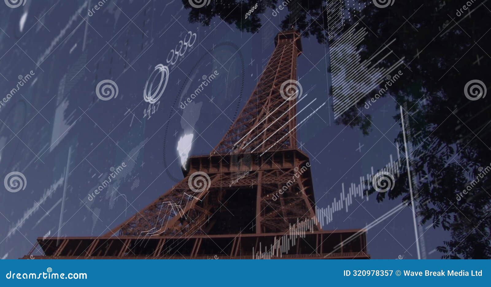 Image of the Eiffel Tower Overlaid with Various Digital Graphs and Data ...