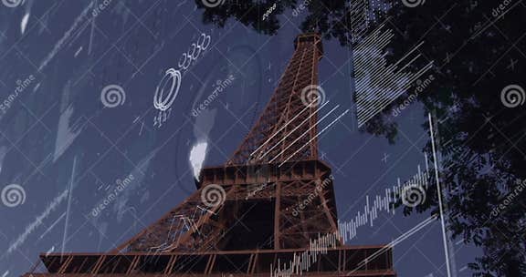 Image of the Eiffel Tower Overlaid with Various Digital Graphs and Data ...