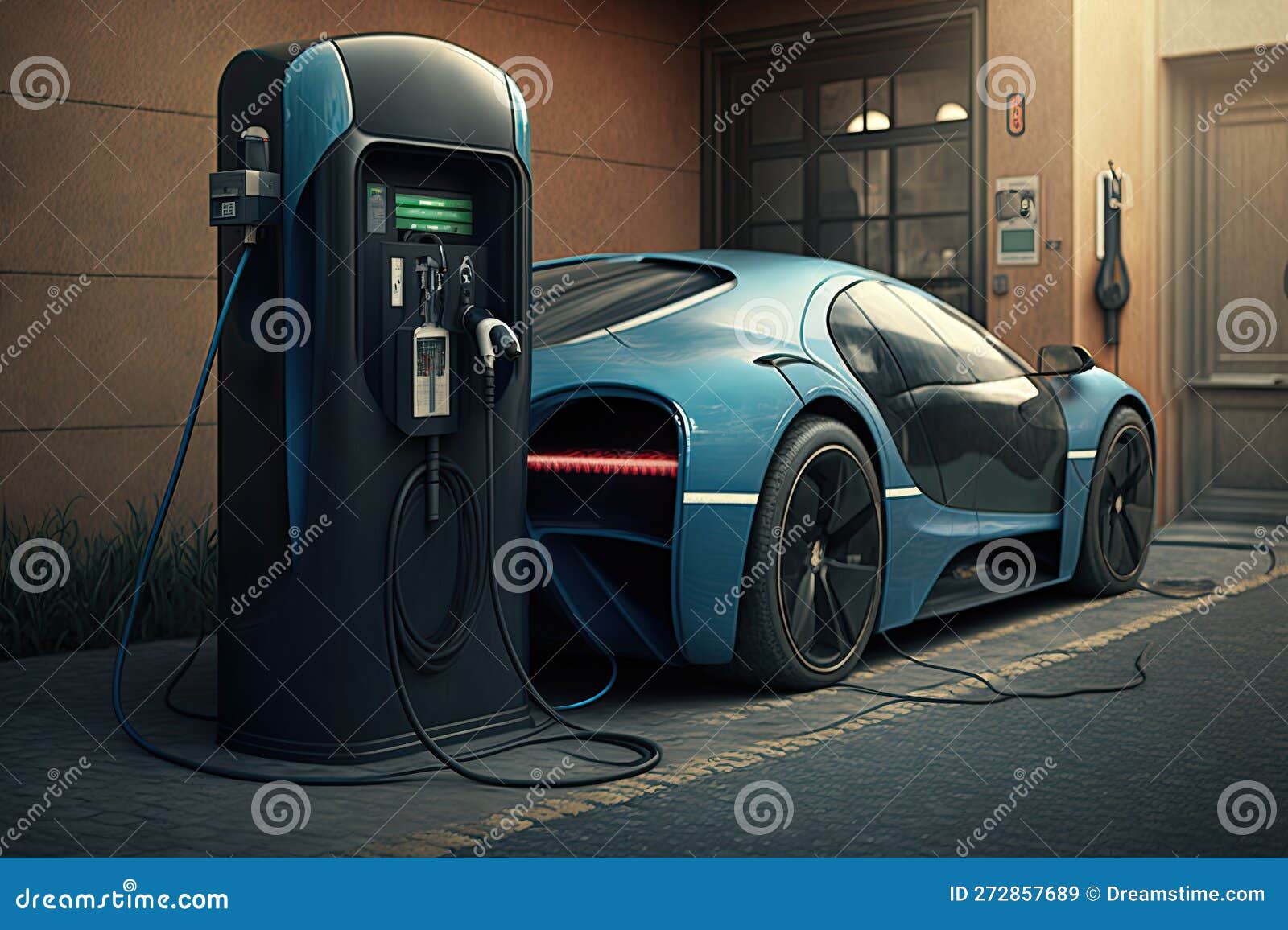 Process Of Charging Electric Car. Charging Cable With Connector Is ...