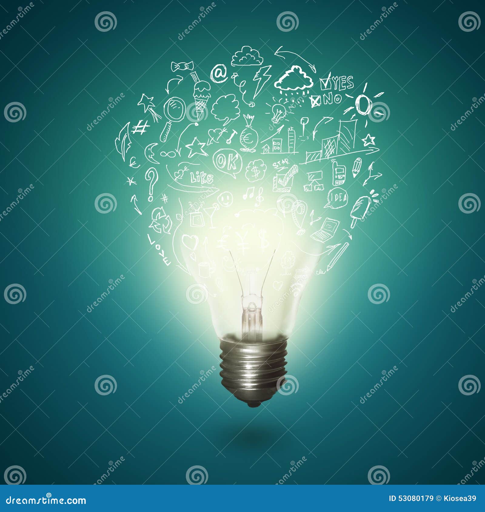 Image of Electric Idea Bulb on Blue Background Stock Image - Image of ...