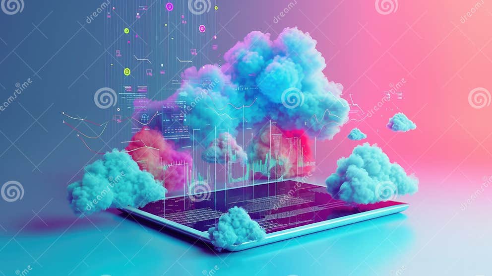 Electrical Circuit and Fluffy Cloud Represent Cloud Server Connection ...