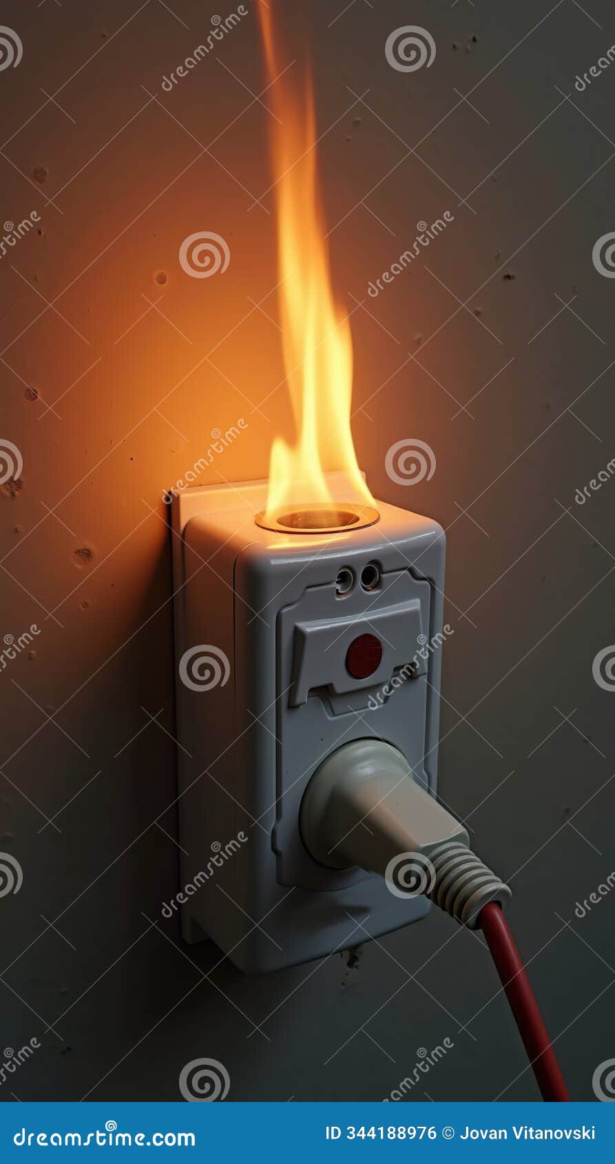Electrical Surge Protector Igniting with Extension Cord in Flames Stock ...