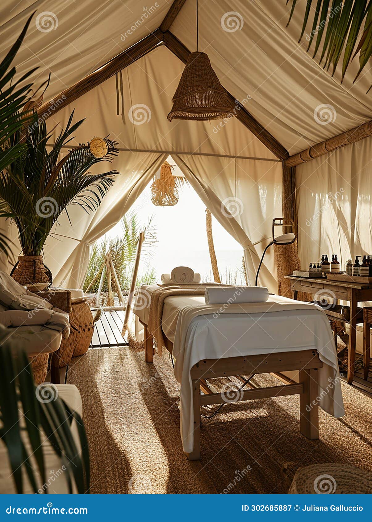 Spa Treatment Room in Tent with Massage Table Stock Image - Image of ...