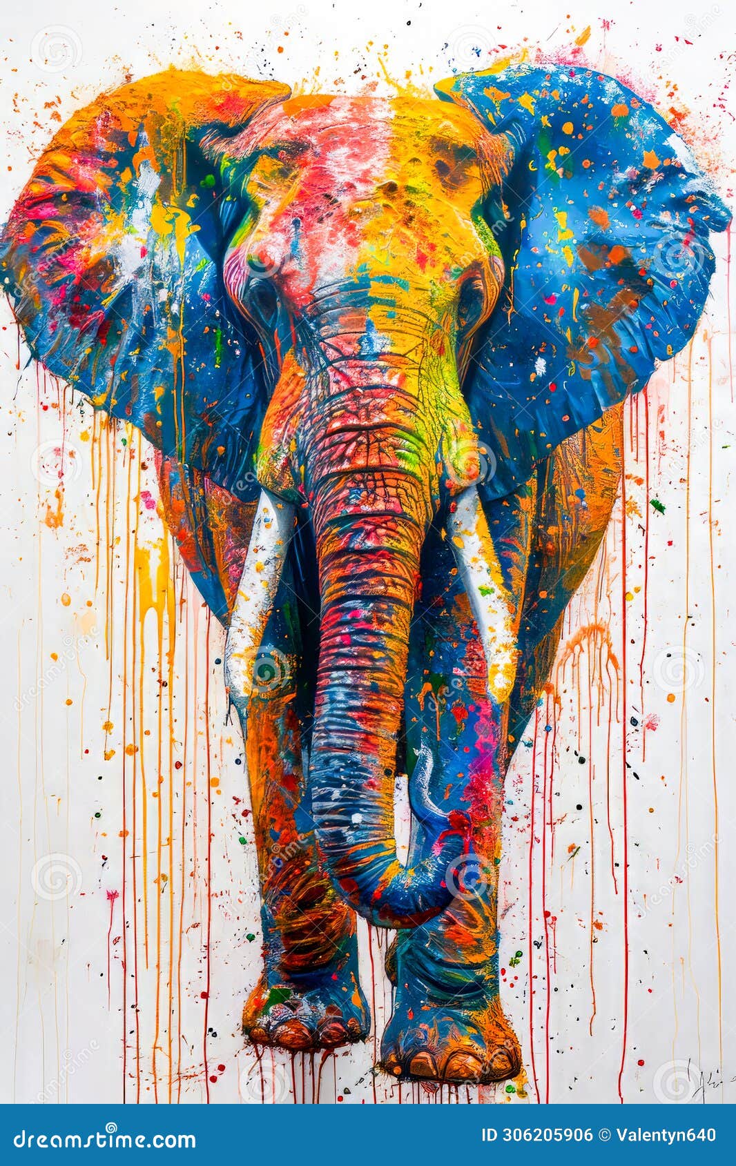 Image of Elephant with Multi-colored Splotches on Its Trunk and Tusks ...