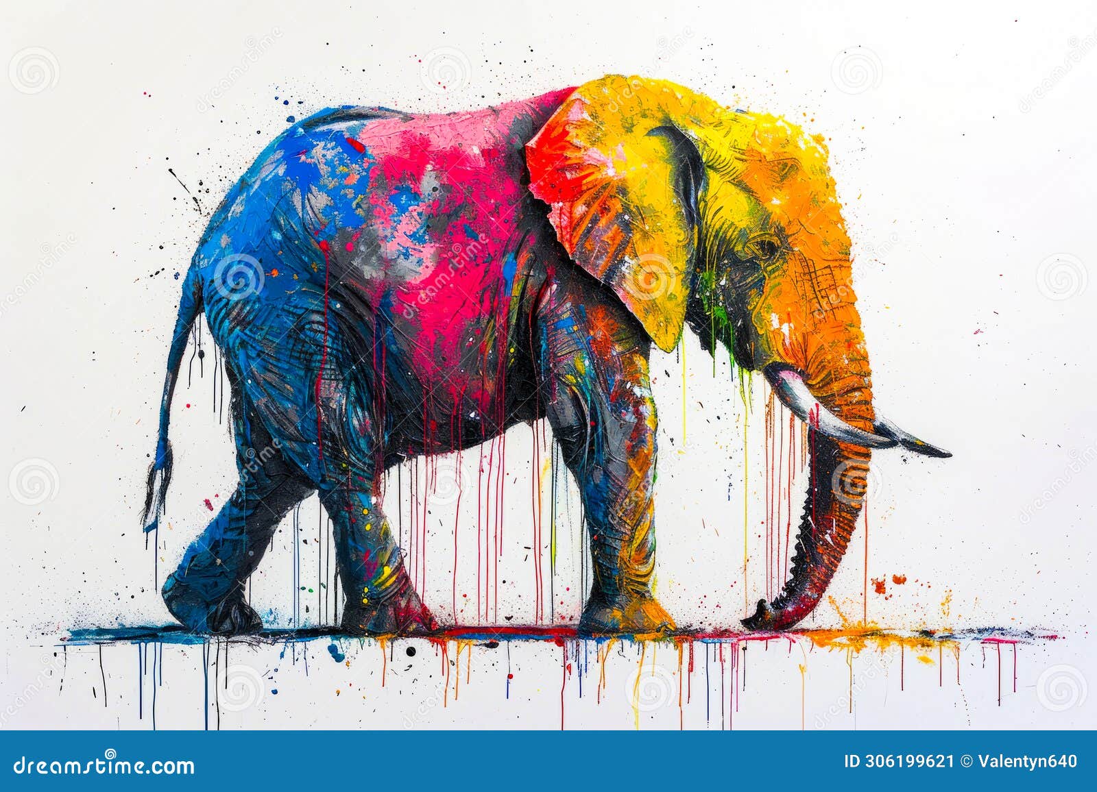 Image of Elephant with Red Blue and Yellow Colors. Generative AI Stock ...