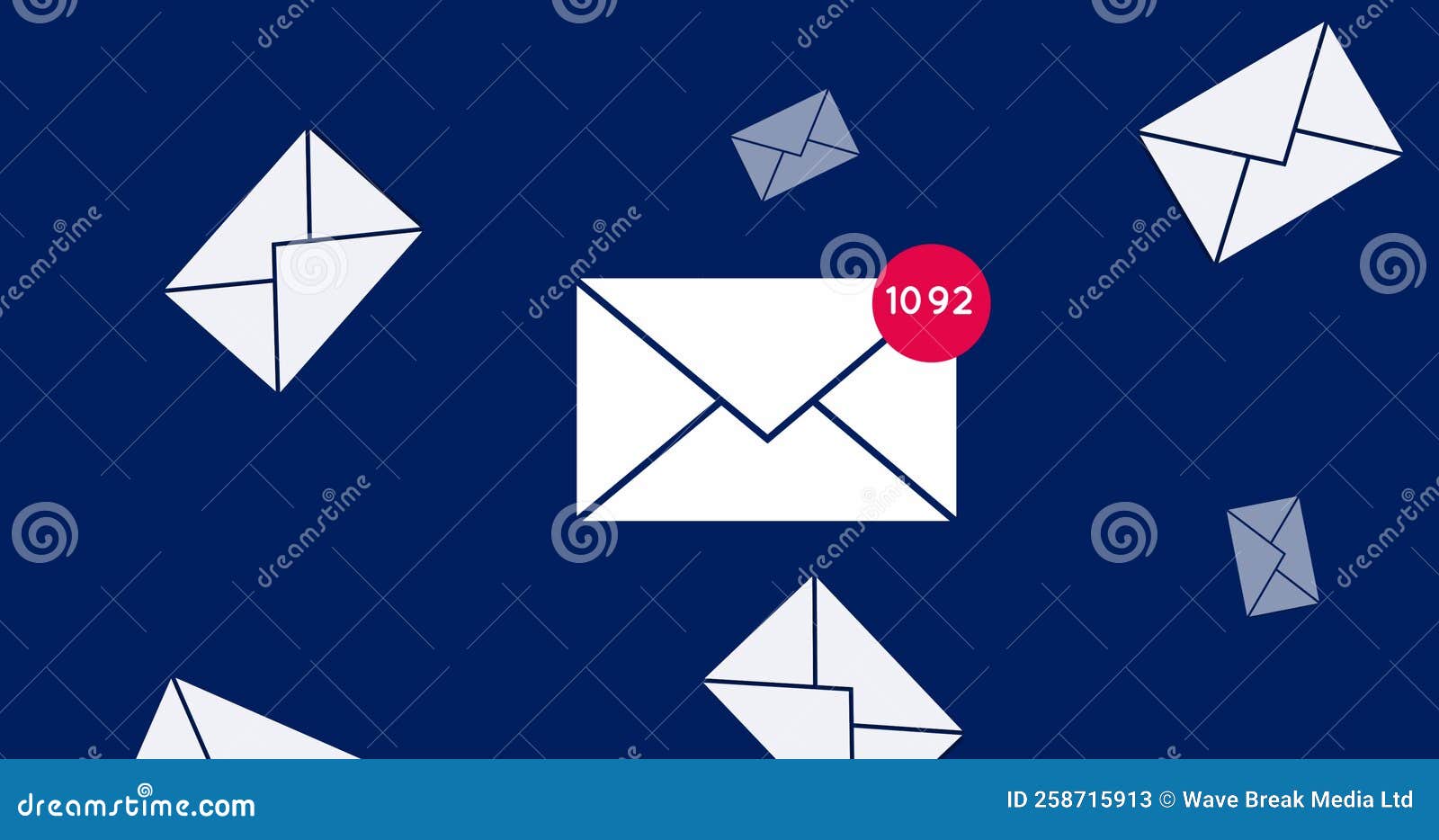 Image of Emails with Number 1092 Scattered Over Navy Background Stock ...