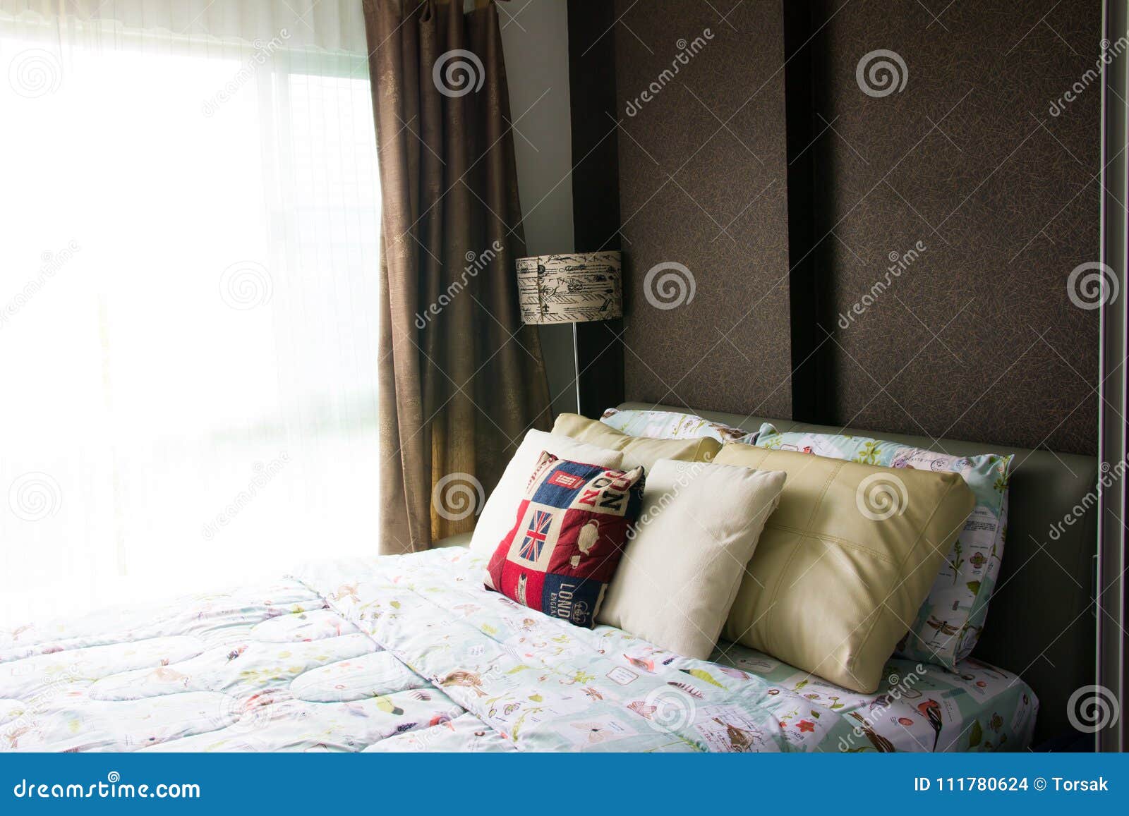 Empty Modern Bed in Bedroom Stock Photo - Image of domestic, texture ...