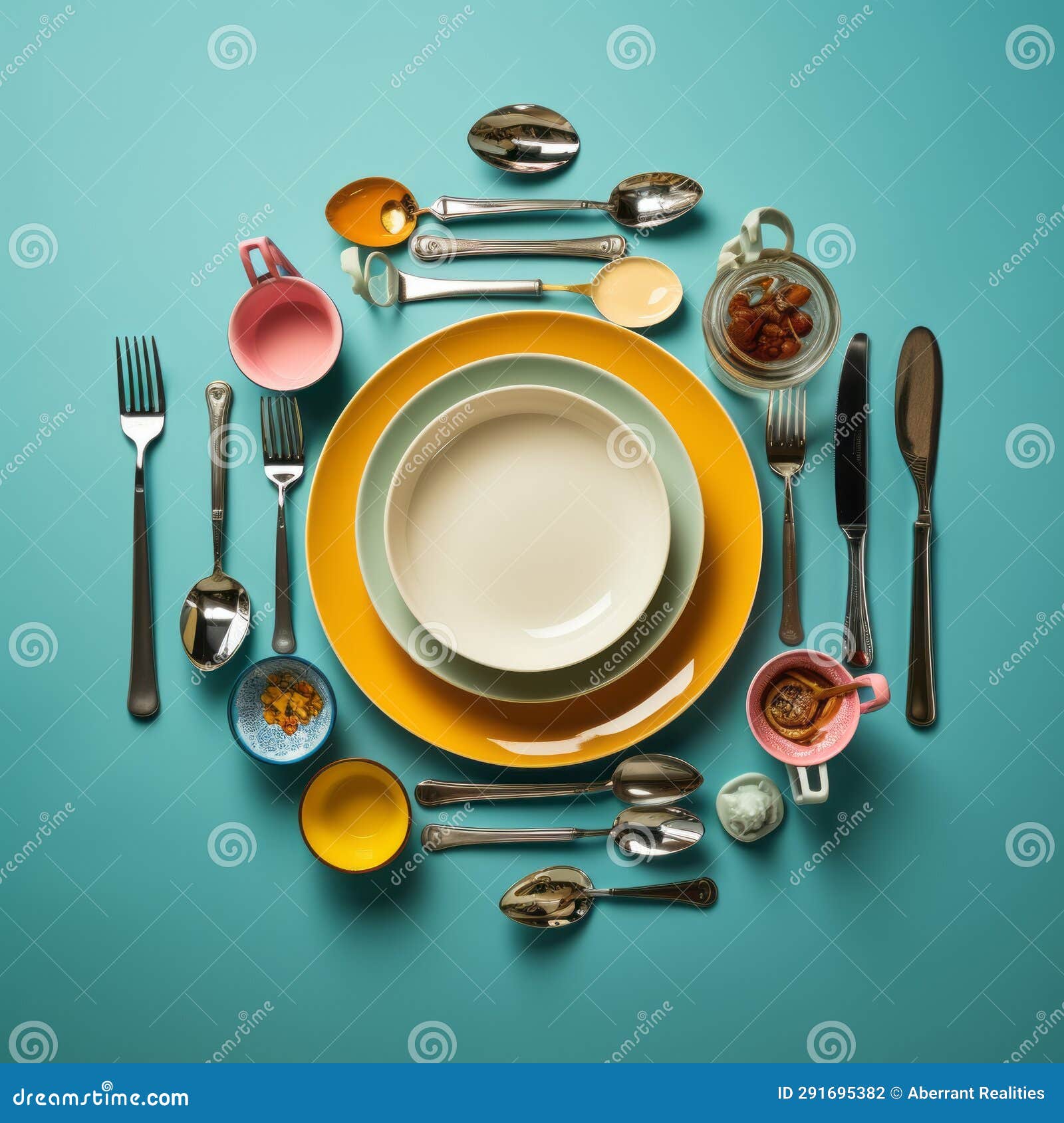 An Image of an Empty Plate and Utensils on a Blue Background Stock ...