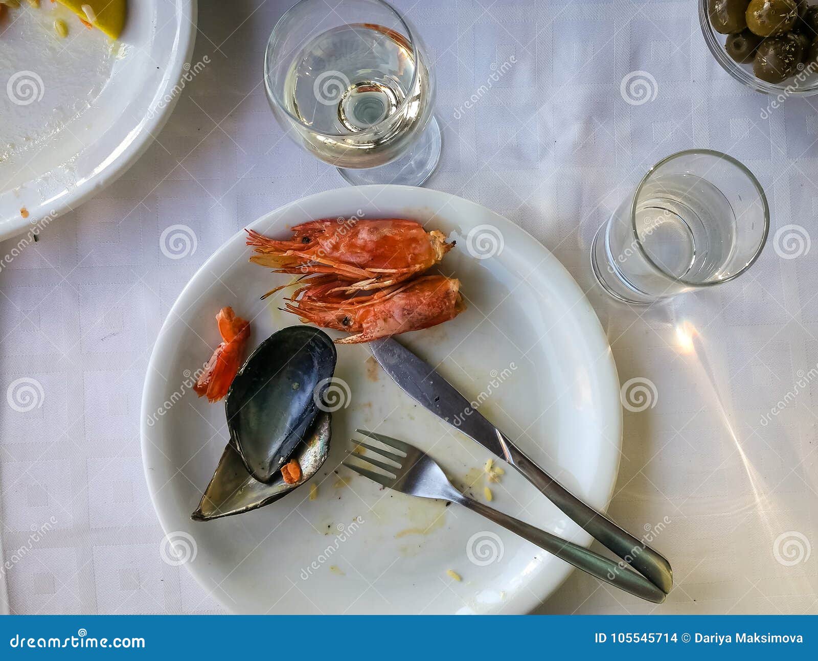 Empty Plates with Remnants of Food after Lunch Stock Photo - Image of ...
