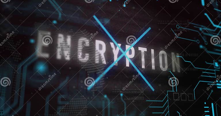 Image of Encryption Text and Digital Data Processing Over Black ...