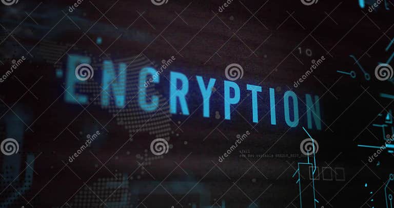 Image of Encryption Text and Digital Data Processing Over Black ...
