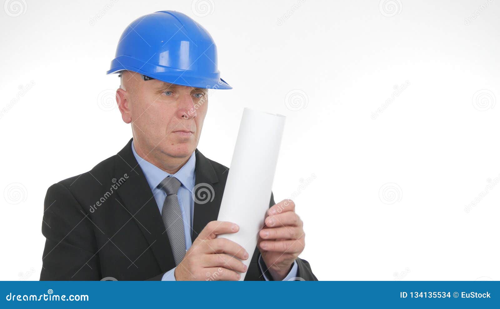 Engineer Image Checking Architect Paper Plans Stock Photo - Image of ...