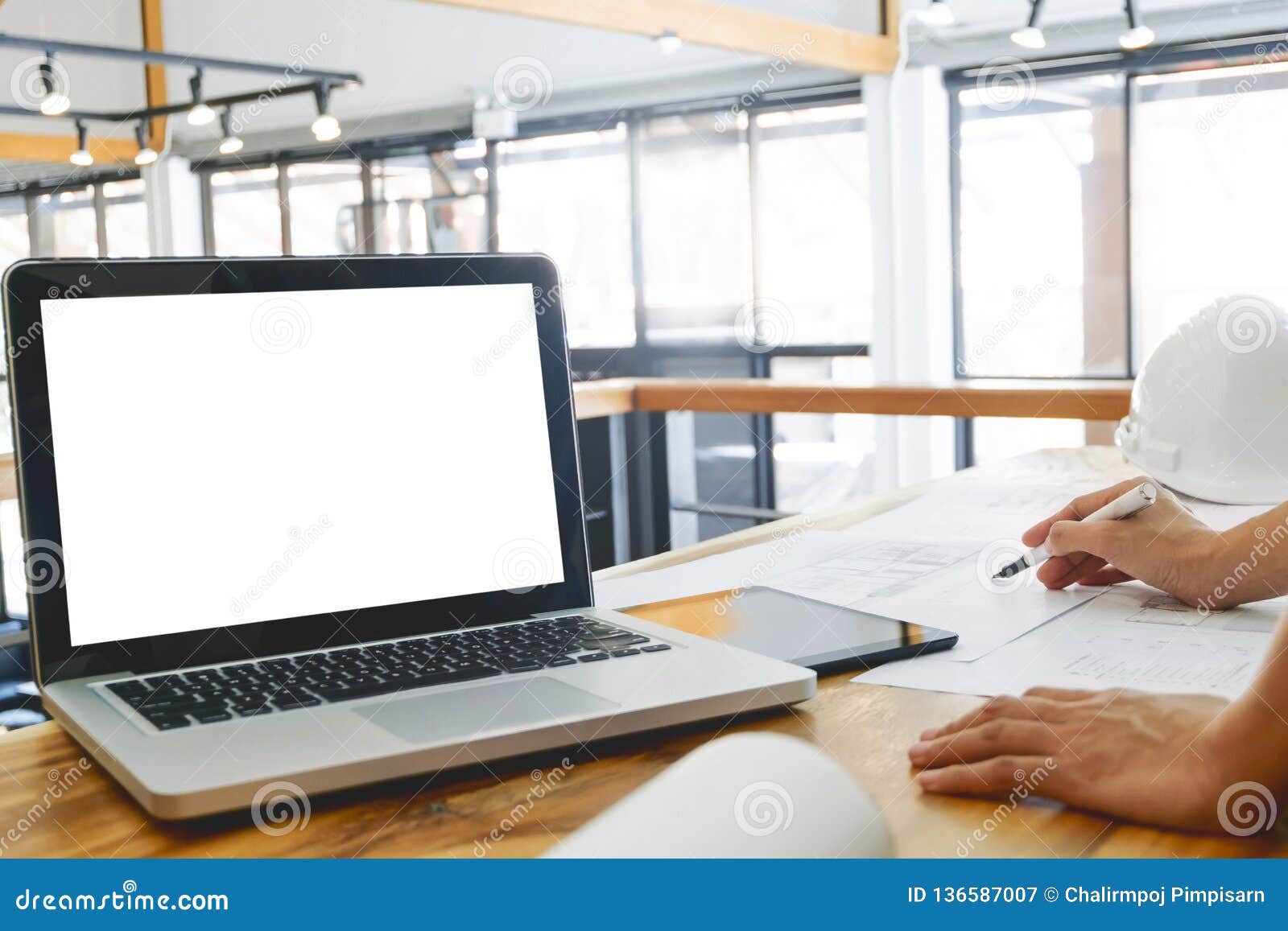 Image of Engineer Hands Discussing a Building Construction Project with ...