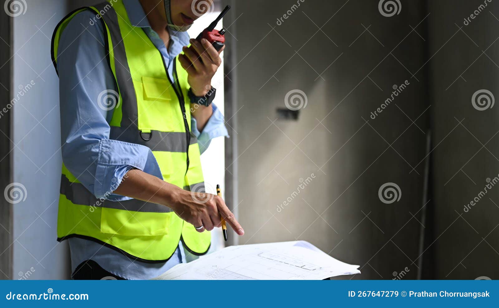 Image of Engineer Man in Reflective Jackets Inspecting Building ...