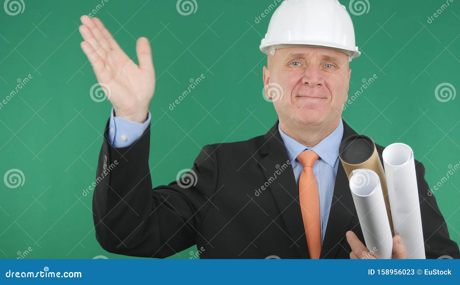 Image with an Engineer Smiling Confident Saluting with Hand Gestures ...
