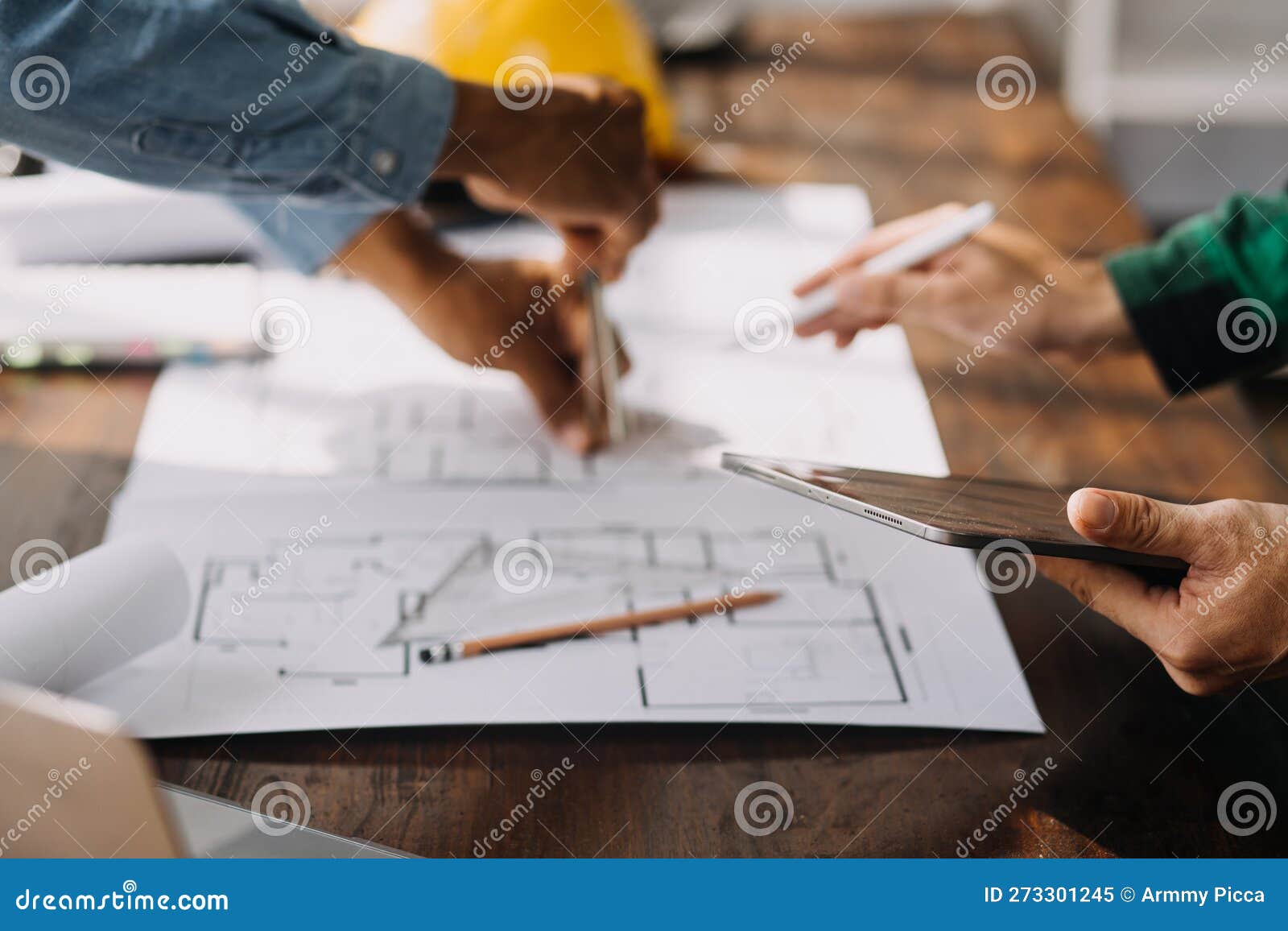 Image of Engineering Objects on Workplace with Three Partners ...