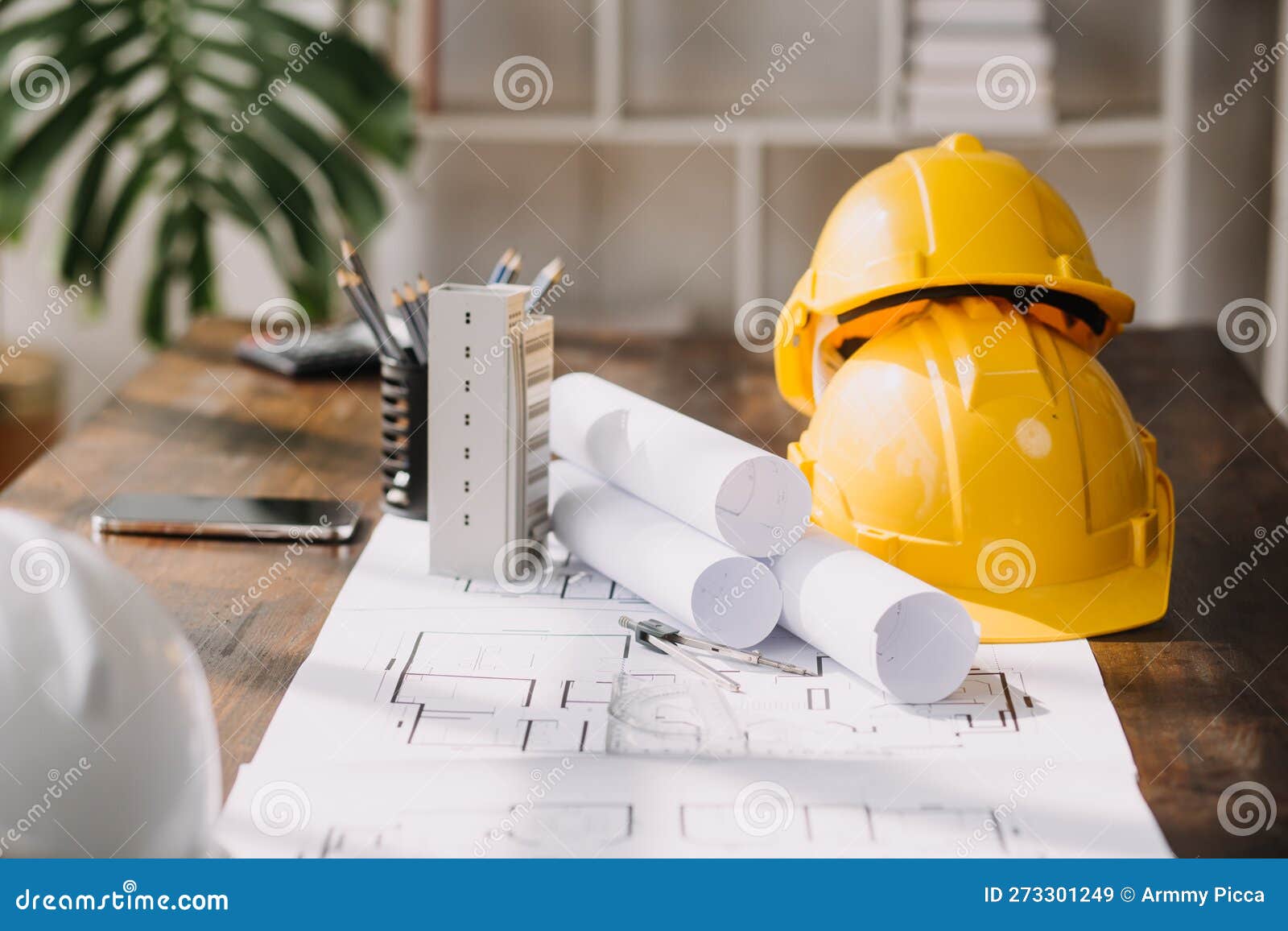 Image of Engineering Objects on Workplace with Three Partners ...