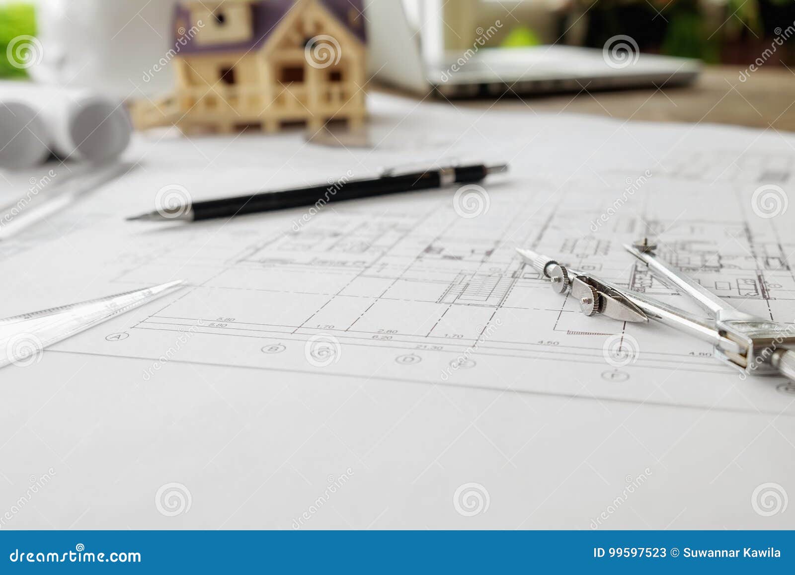 Image of Engineering Objects on Workplace Top View.Construction Stock ...