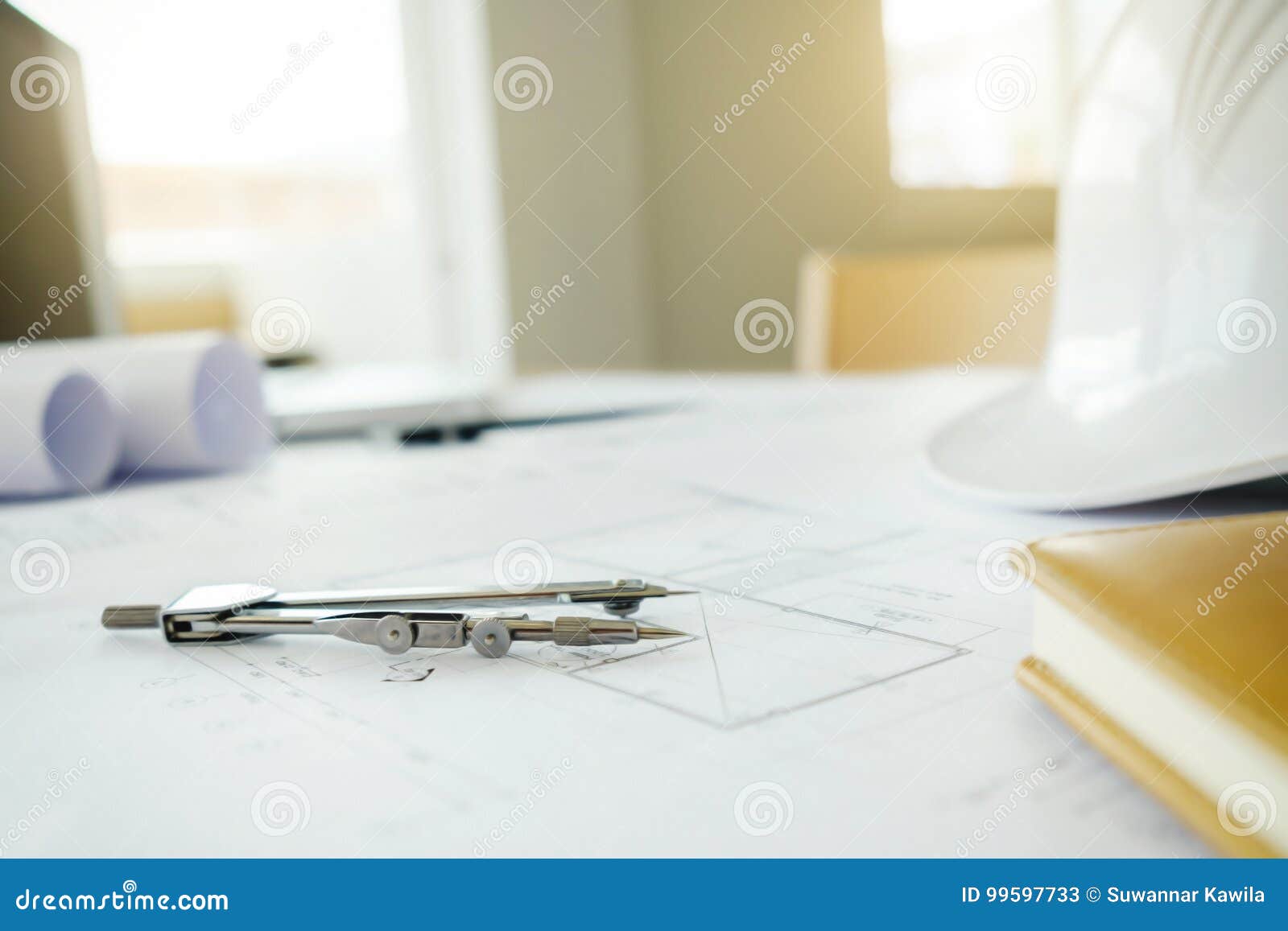 Image of Engineering Objects on Workplace Top View.Construction Stock ...
