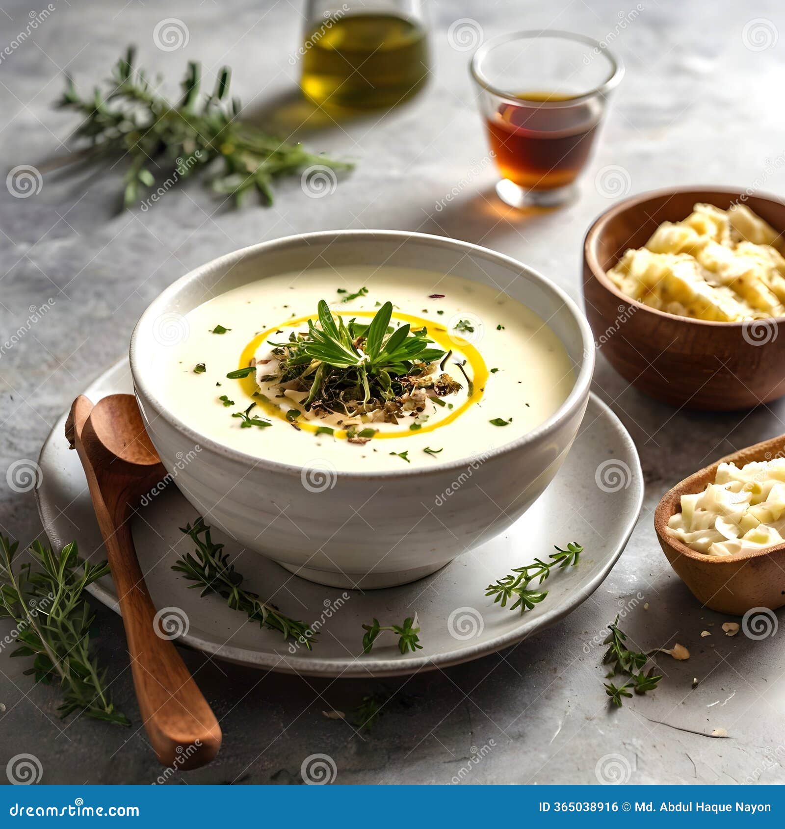 Creamy Parsnip Soup Served With Toasted Bread By A Scenic Waterfront ...