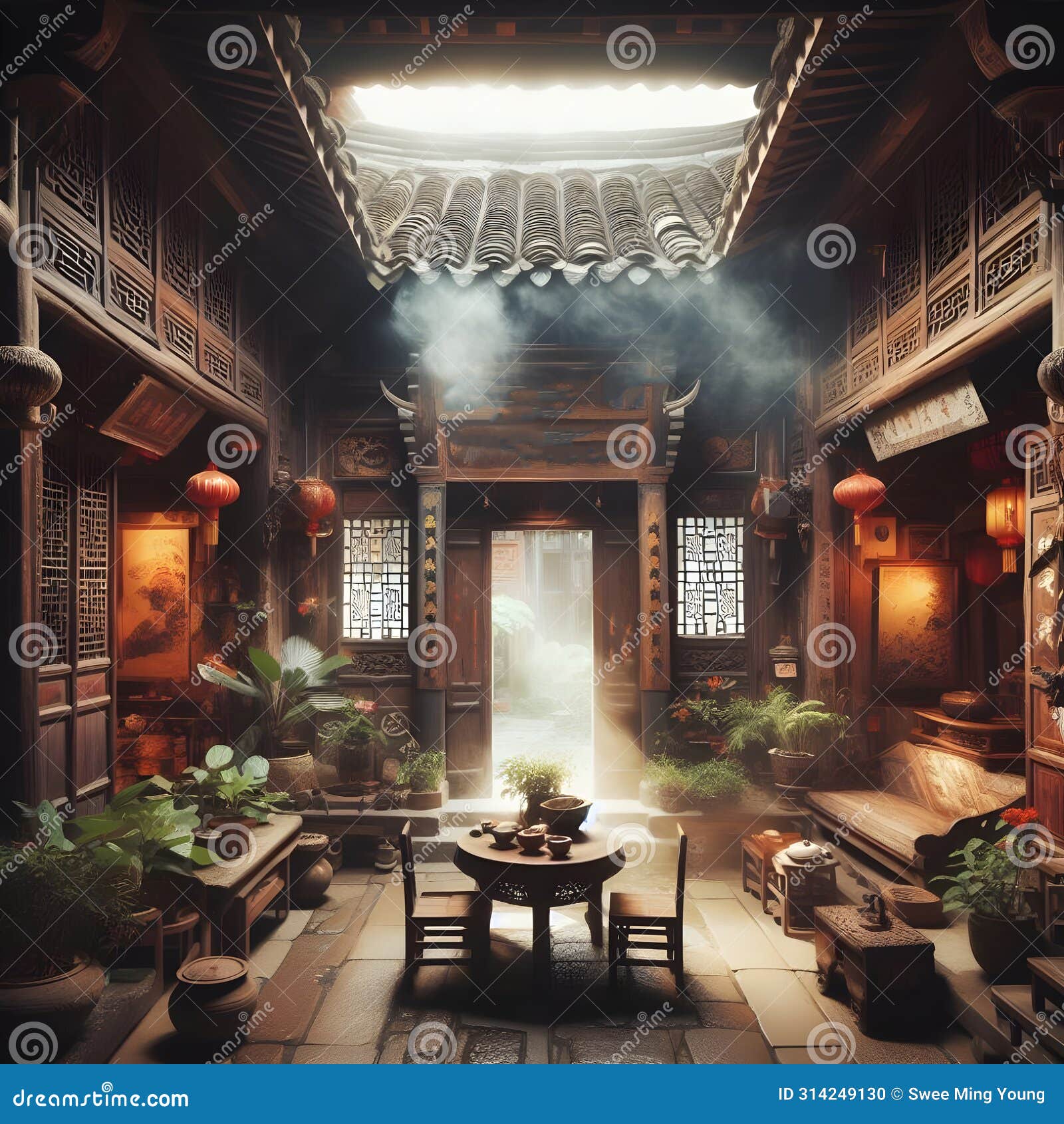 Image of Entering an Nostalgic Illusion of an Old Chinese House with a ...