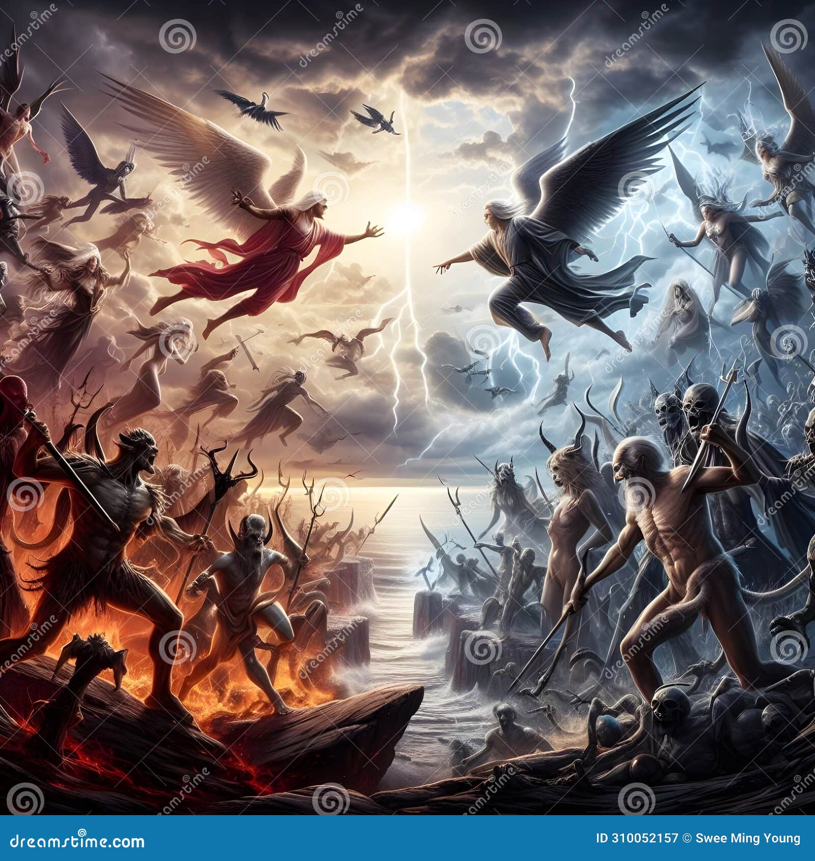 Image of an Epic Battle between Good and Evil, As Angels and Demons ...