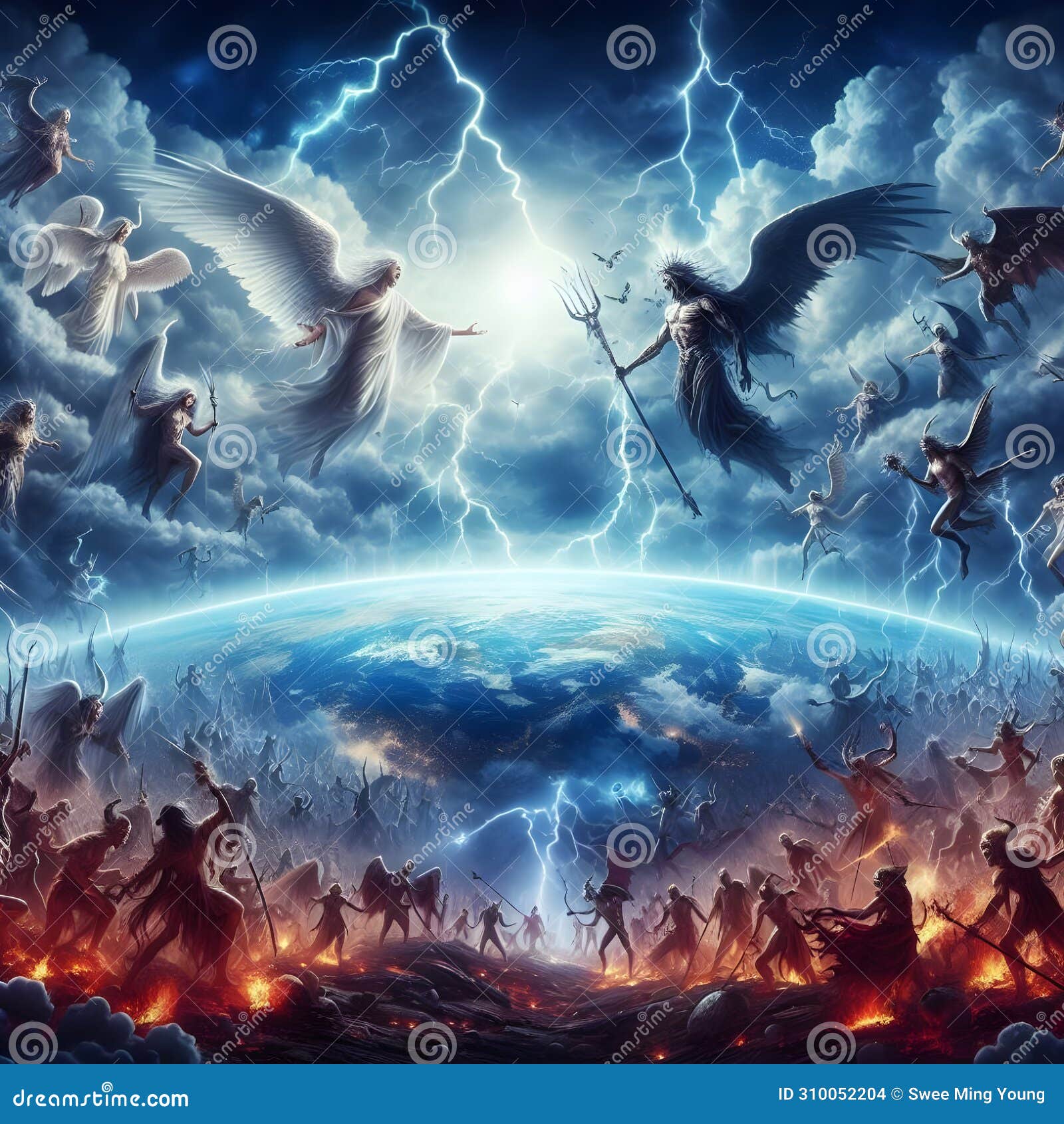 Image of an Epic Battle between Good and Evil, As Angels and Demons ...