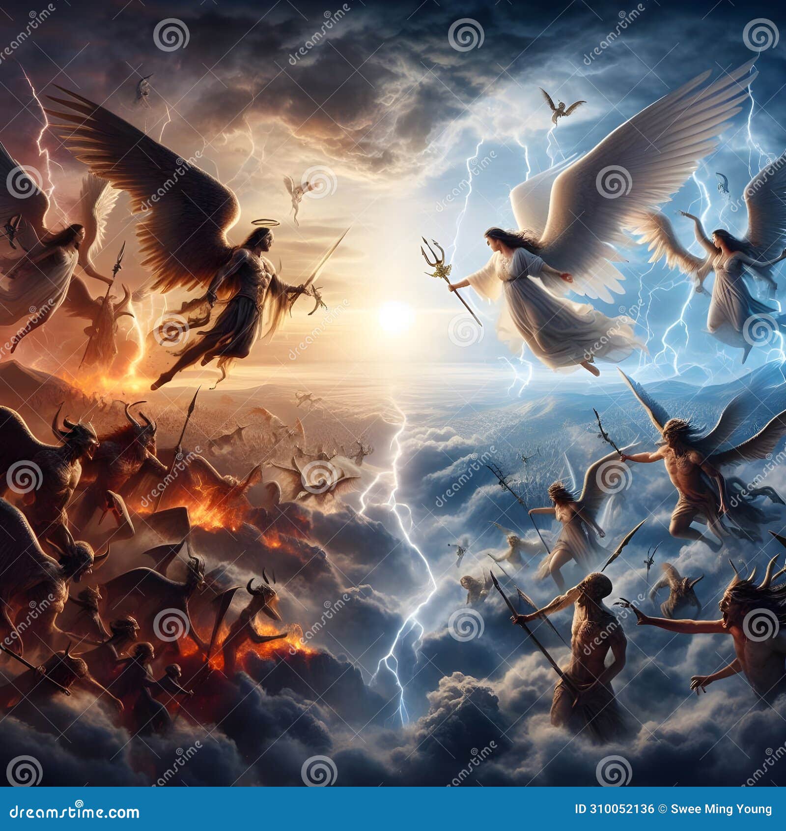 Image of an Epic Battle between Good and Evil, As Angels and Demons ...