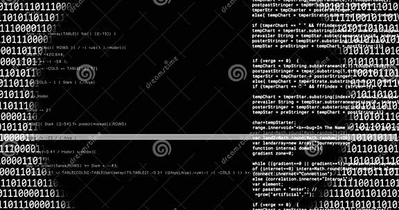 Image of Expanding Ring of Binary Data Over Text Data Processing on Black Background Stock ...