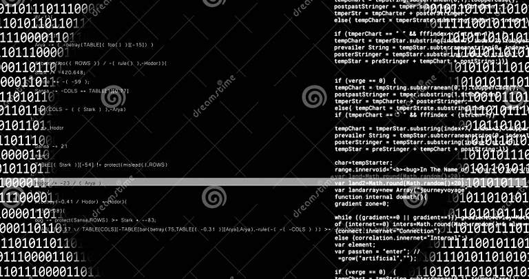Image of Expanding Ring of Binary Data Over Text Data Processing on Black Background Stock ...