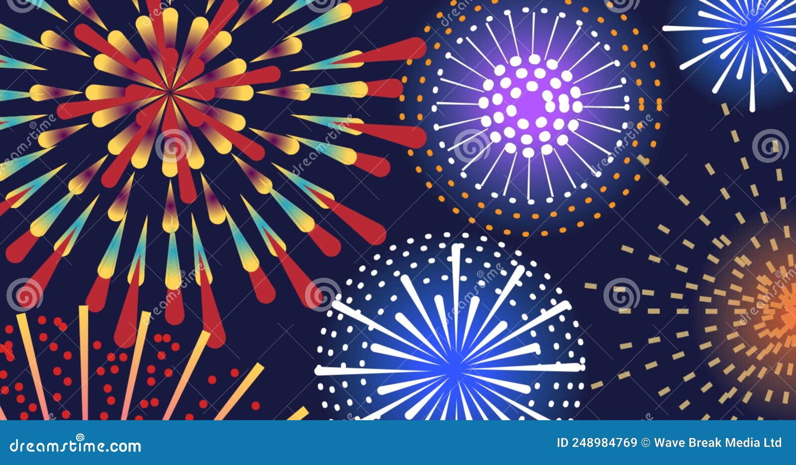 Image of Exploding Colourful Fireworks Scrolling on Black Background ...