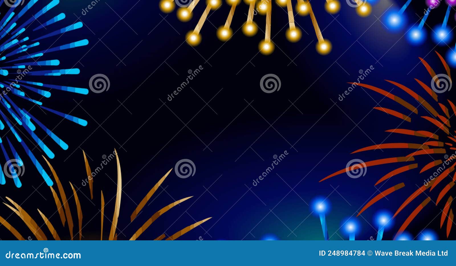 Image of Exploding Colourful Fireworks Scrolling on Dark Blue ...