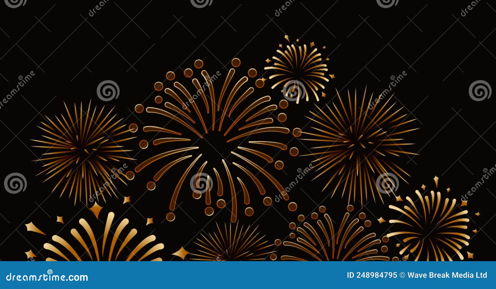 Image of Exploding Gold Fireworks Scrolling on Black Background Stock ...