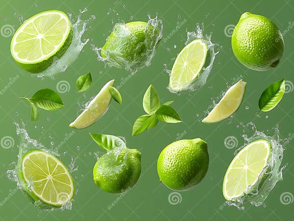 An Image of Exploding Limes, a Visual Concept for Freshness and Refreshment Stock Illustration ...