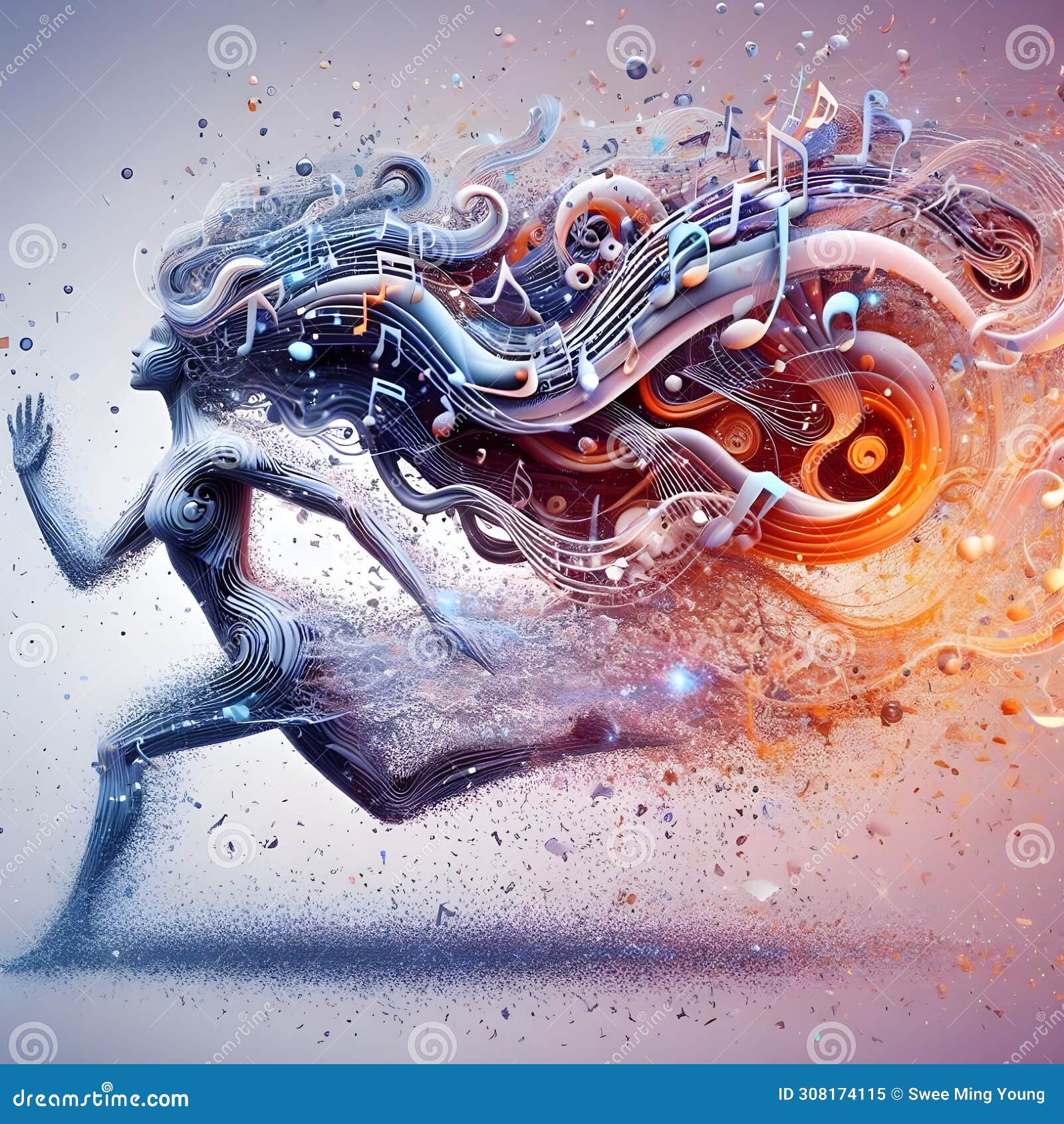 Image of Exploding Particles from the Heart from a Person Running with ...